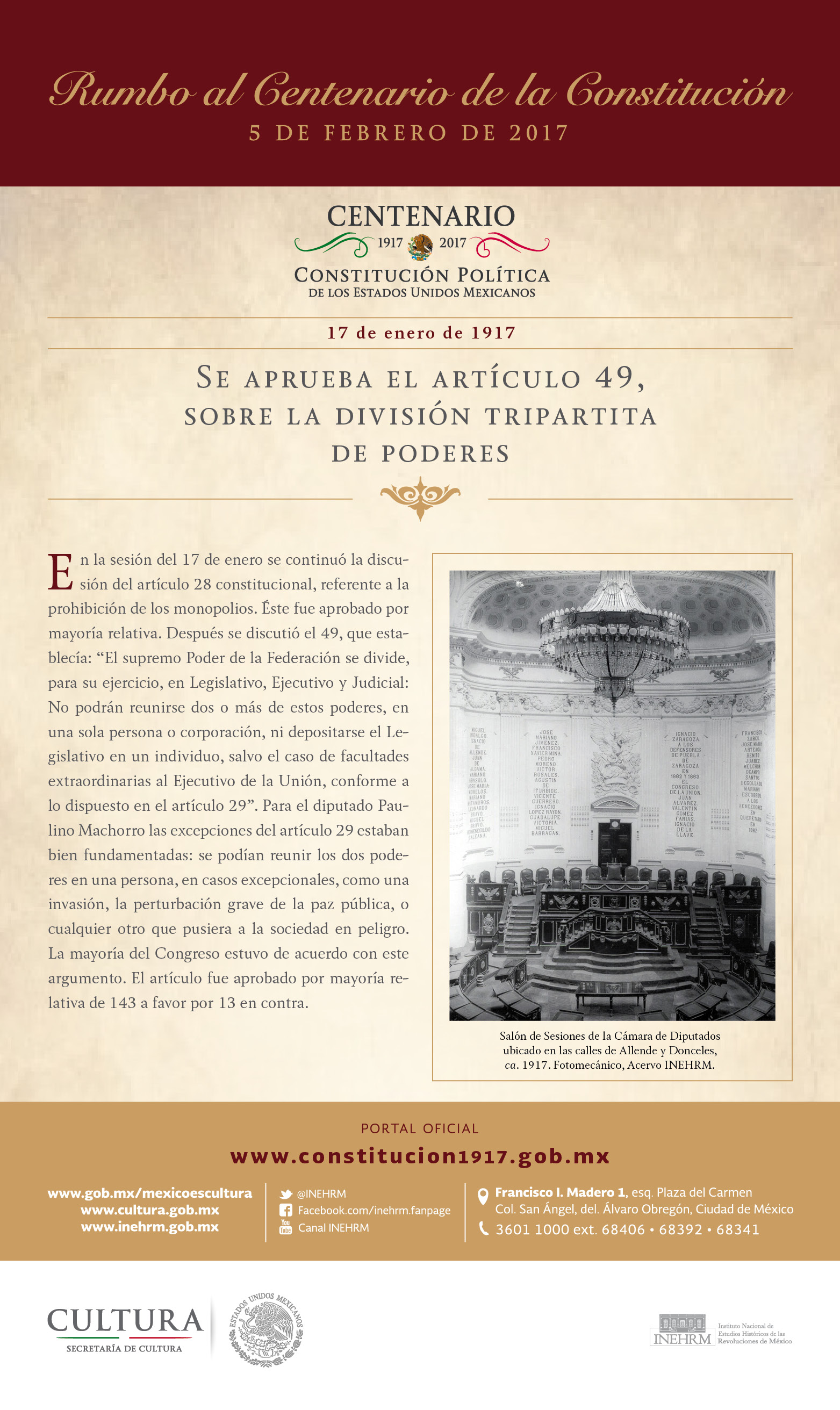 Se aprueba el artículo 49, sobre la división tripartita de poderes